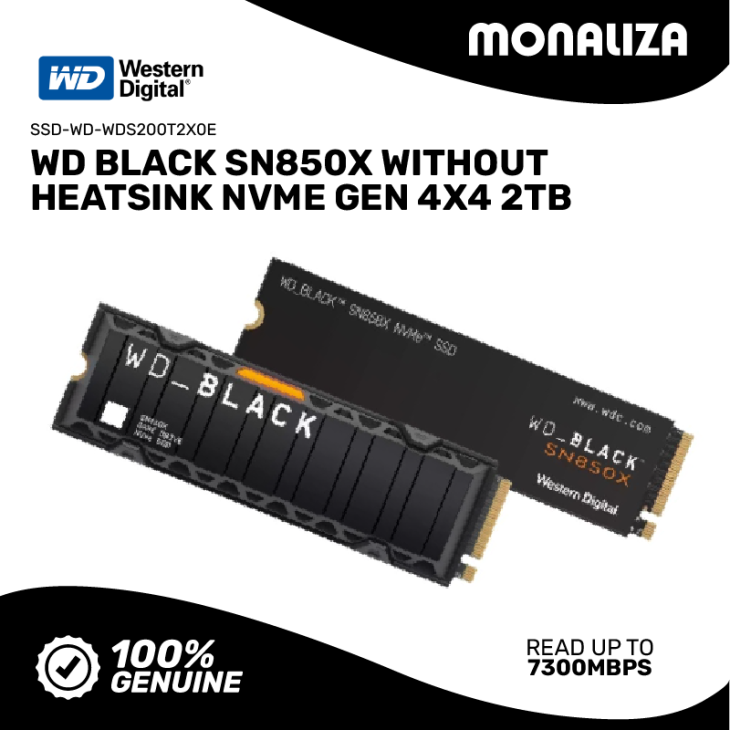 Western Digital Black SN850X Without Heatsink Nvme Gen 4x4 - 2TB - Monaliza