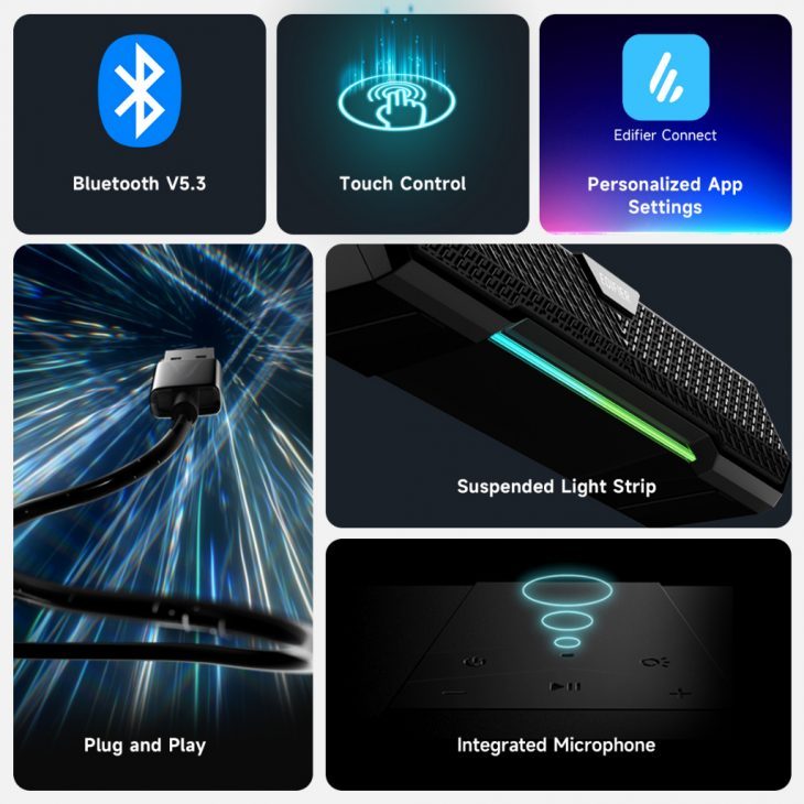 Edifier MG250 Bluetooth V5.3 Soundbar RGB Light - Black Noir - Monaliza